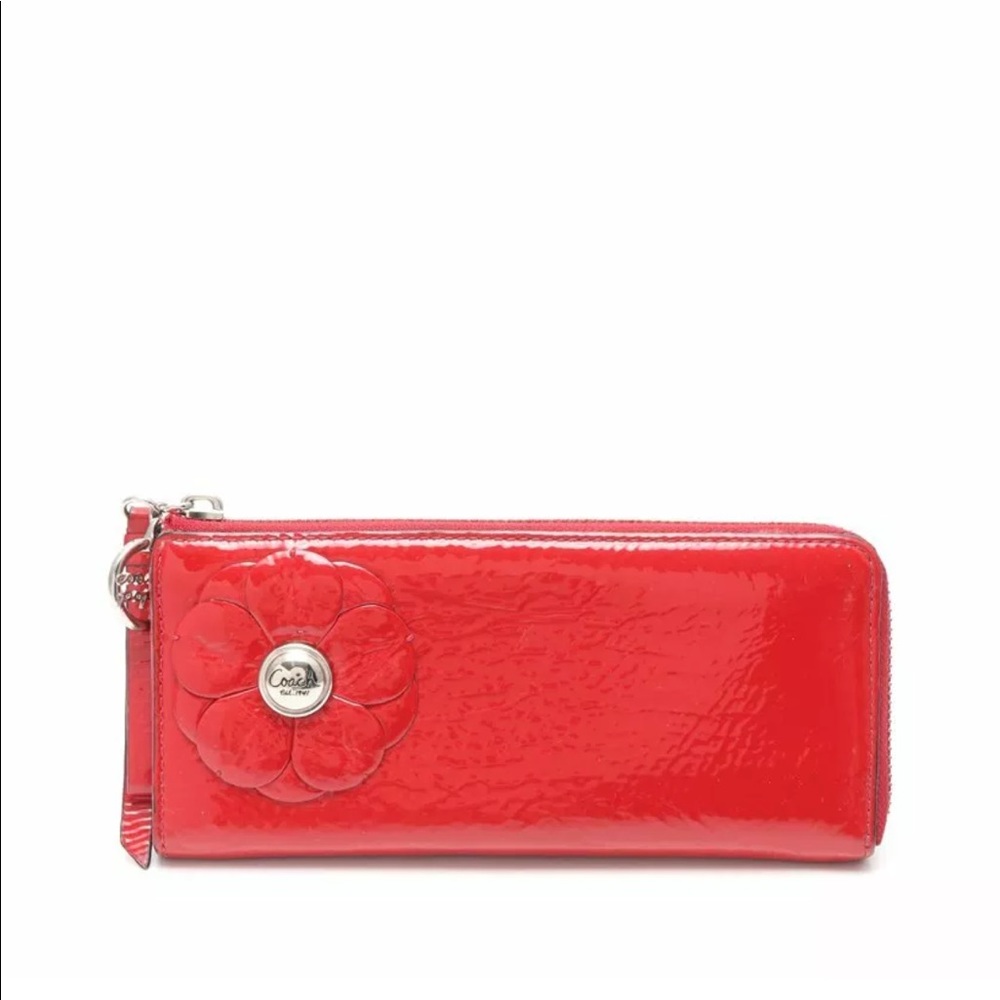 Coach L-Shaped Zipper Long Wallet Enamel - Gem